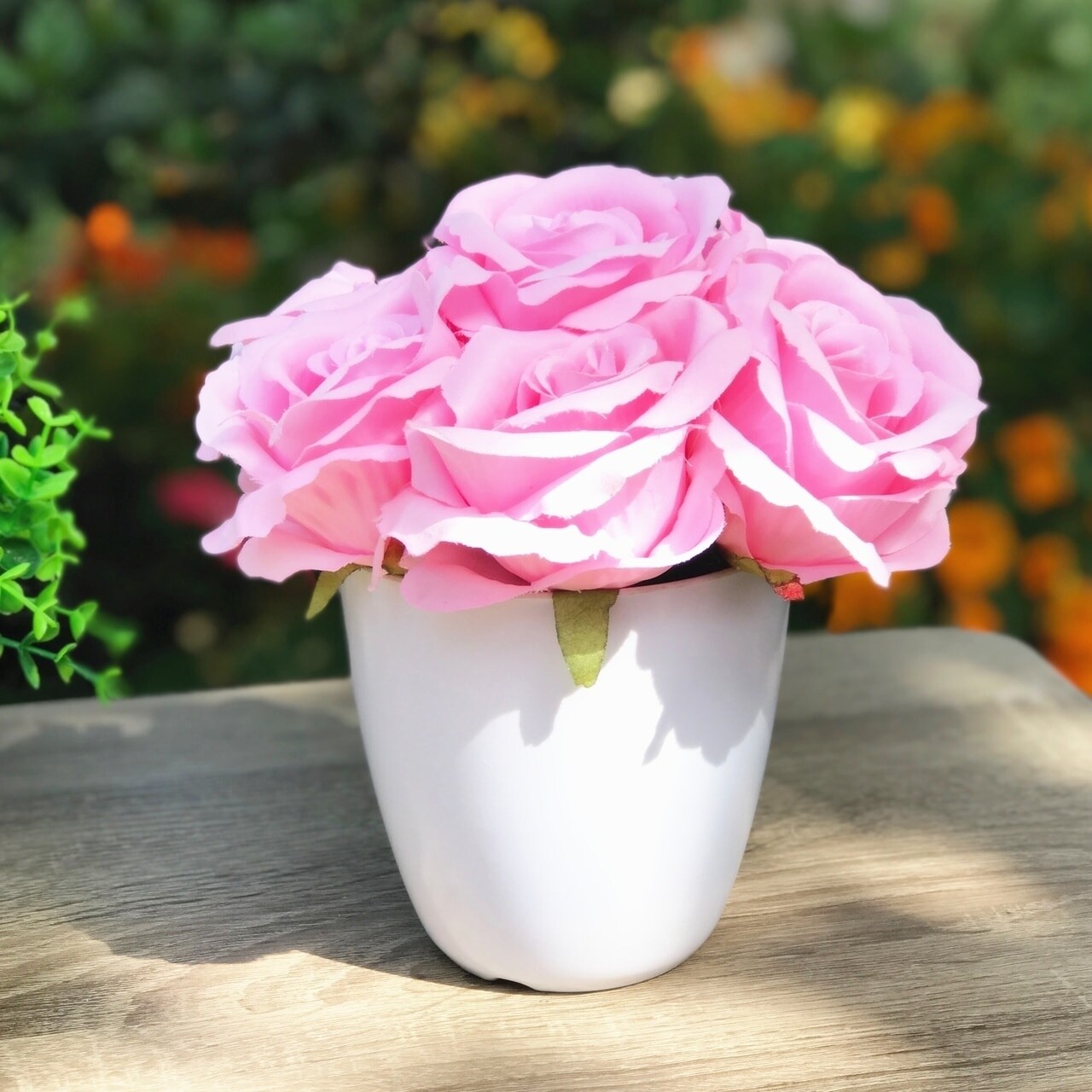 Enova Home Artificial Silk Roses Fake Flowers Arrangement in White Pot ...