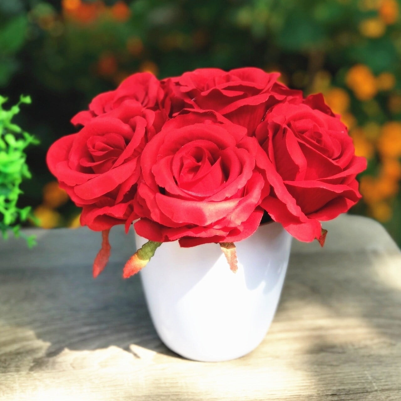 Enova Home Artificial Silk Roses Fake Flowers Arrangement in White Pot ...