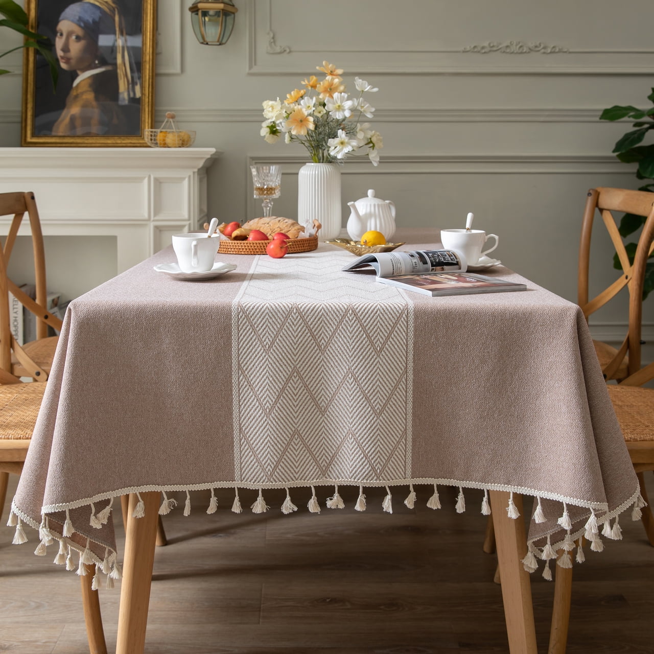Enova Home High Quality Tablecloth with Tassels, Thick Rectangle Cotton ...