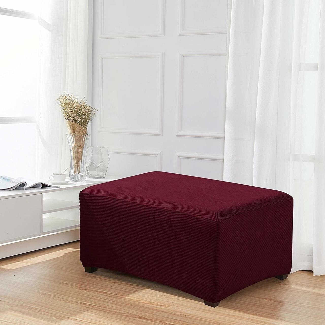 Enova Home Jacquard Polyester Stretch Fabric Oversized Ottoman ...
