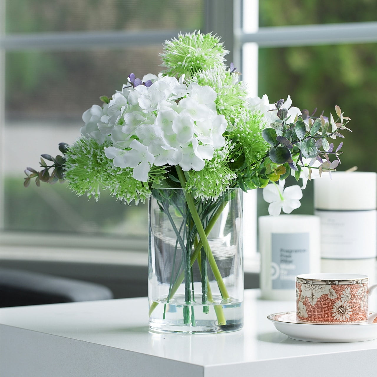 Enova Home Mixed Silk Hydrangea and Greenery Artificial Flowers ...