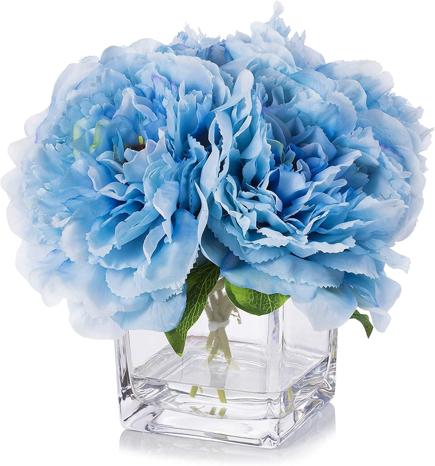 Enova Home Silk Peony Flowers Arrangements in Cube Glass Vase with Faux ...