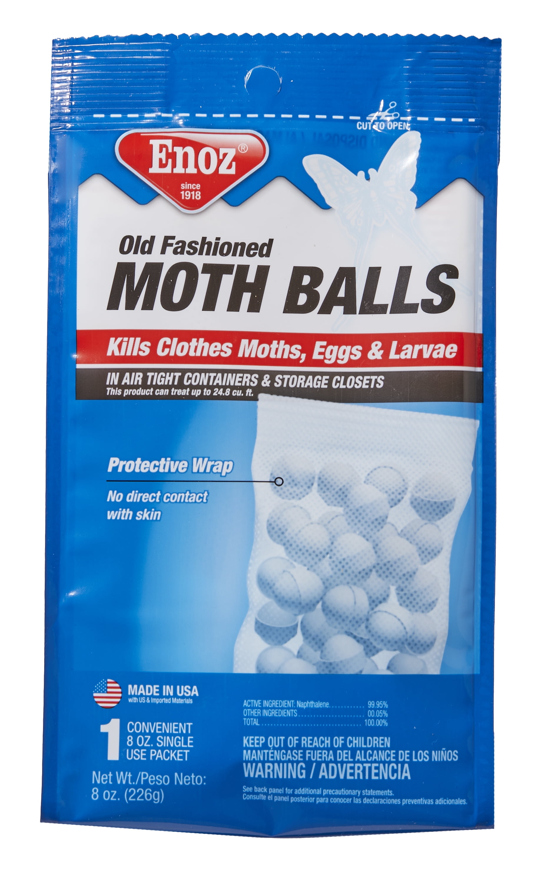 Enoz Old Fashioned Moth Balls, 8 oz, 1 Single Use 8 oz Pouch (1.5" L, 5 ...