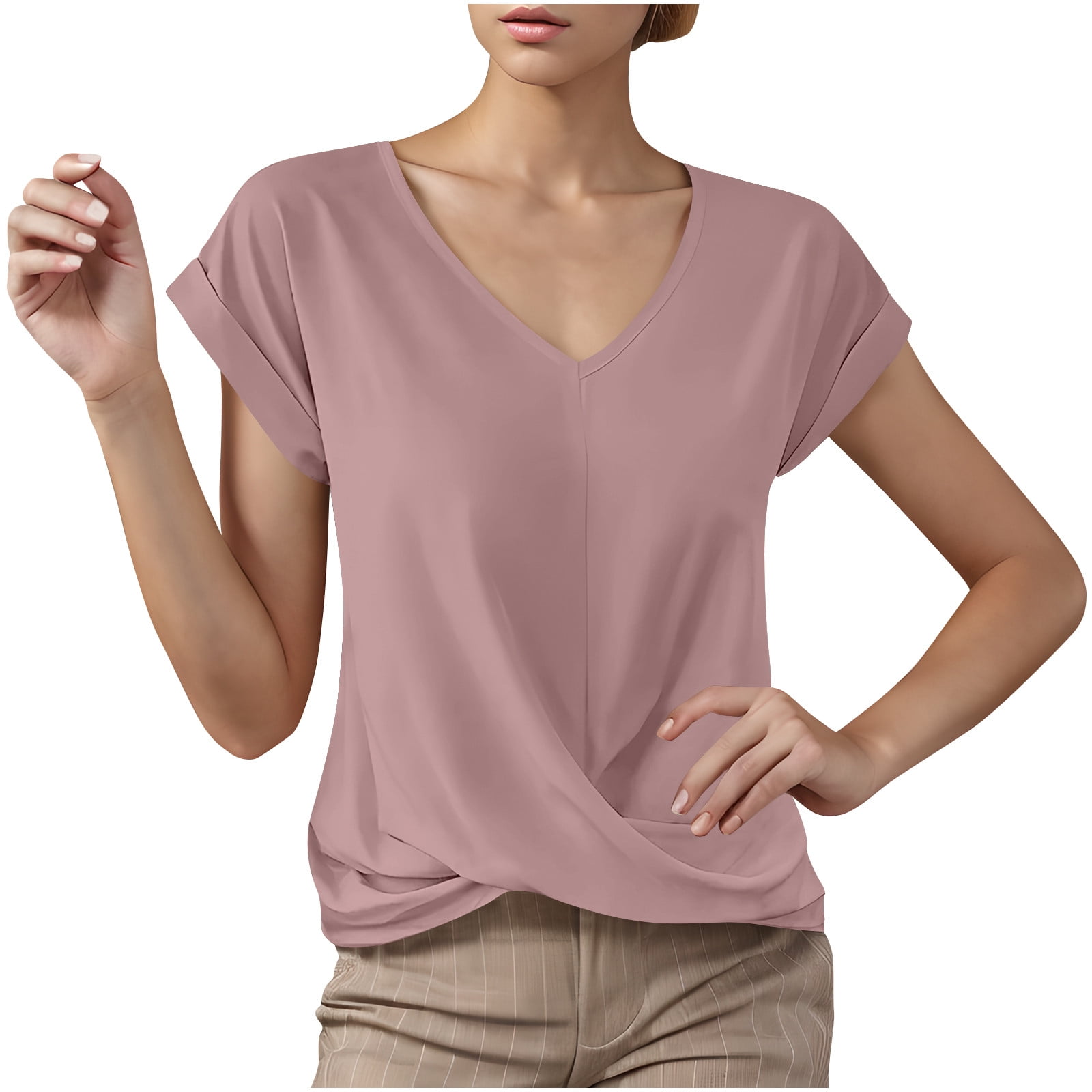 Enridrech Blouse for Women Cap Short Sleeve Tee Tops V Neck Summer ...