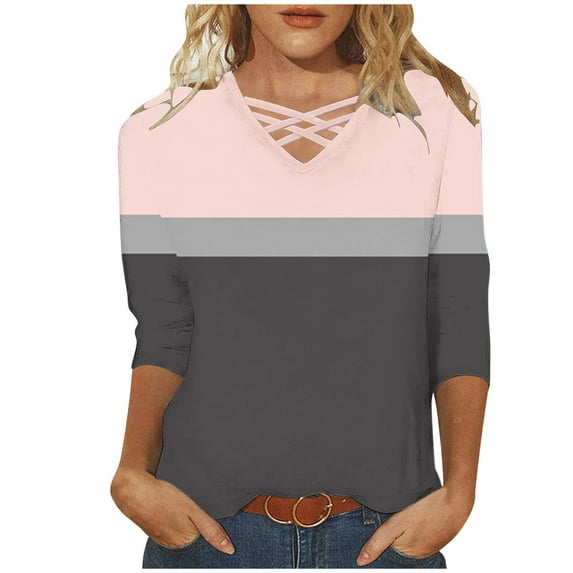 Enridrech Plus Size Women's 3/4 Sleeves Shirts V Neck Shirt Casual ...