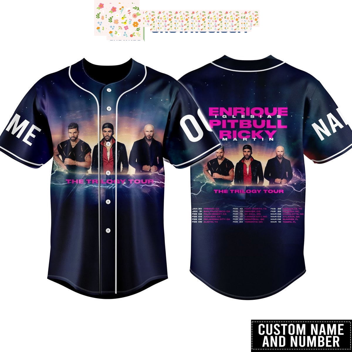 Enrique Iglesias Pitbull Ricky Tour 2024 Personalized Baseball Jersey ...