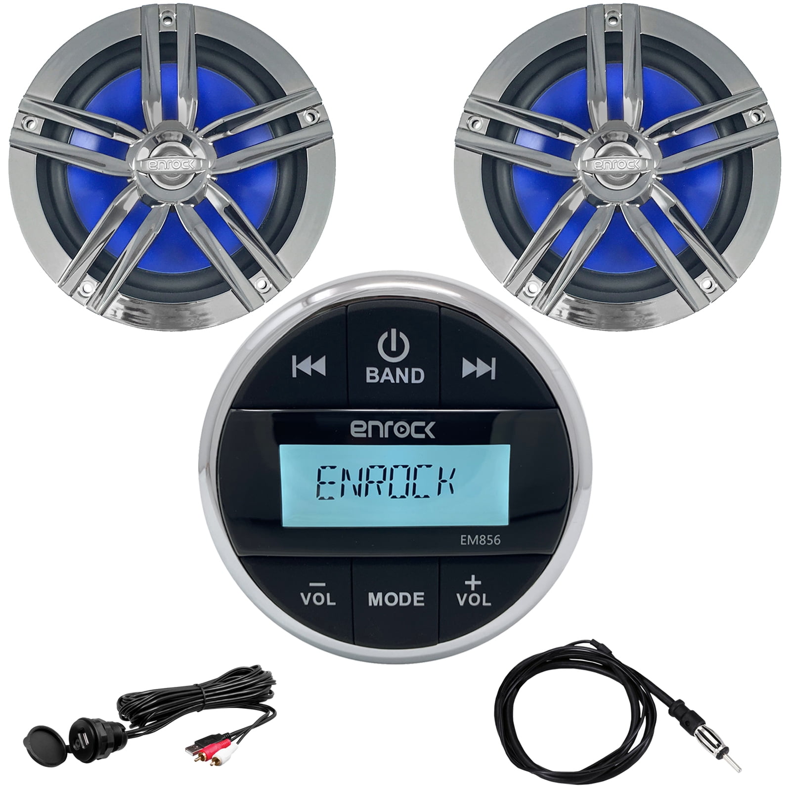 Enrock Gauge Style Media Center Marine Grade Bluetooth Receiver, 2 x ...