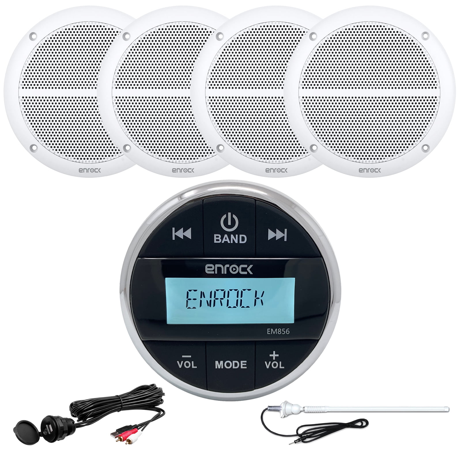 Enrock Marine Bluetooth Receiver & 4x 6.5" Speakers, Boat Stereo System ...