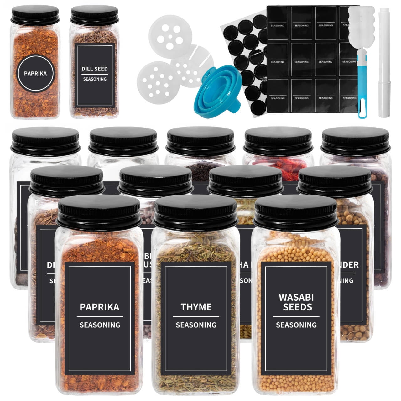 ENROSLU 12Pcs 4oz Glass Spice Jars, Refillable Square Bottles, Shaker ...