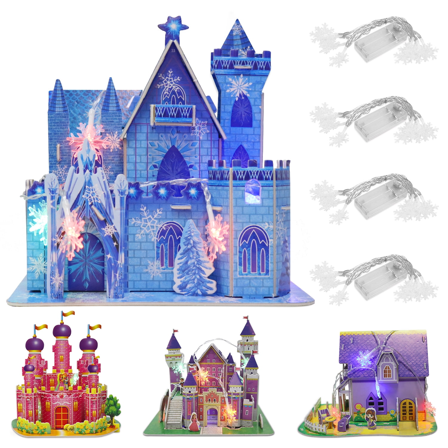 Enroslu 4 Pack 3D Jigsaw Puzzle Building Toys with LED Lights, Princess ...