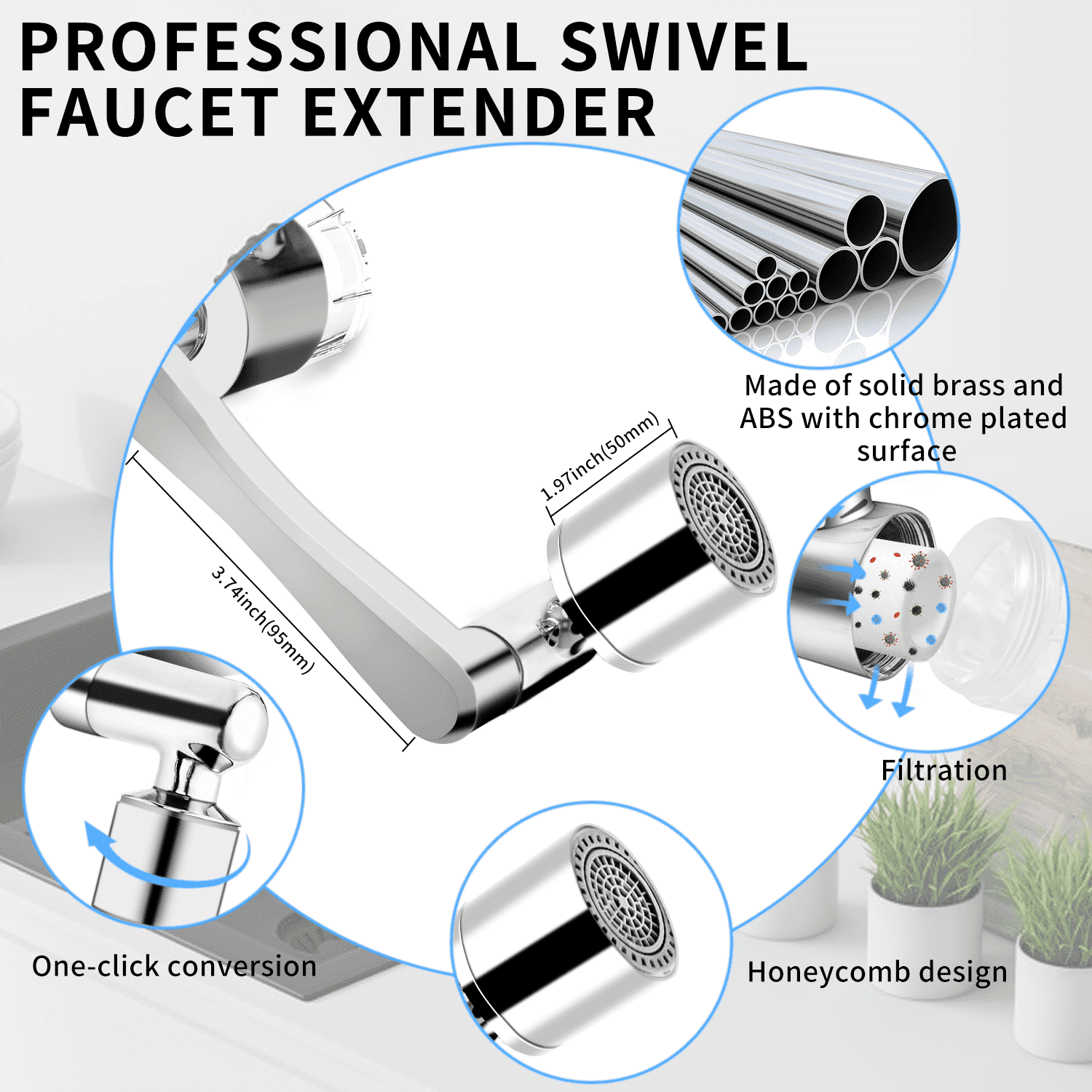 Enroslu Faucet Extender with Filter, Splash-Proof Sink Faucet Extender ...