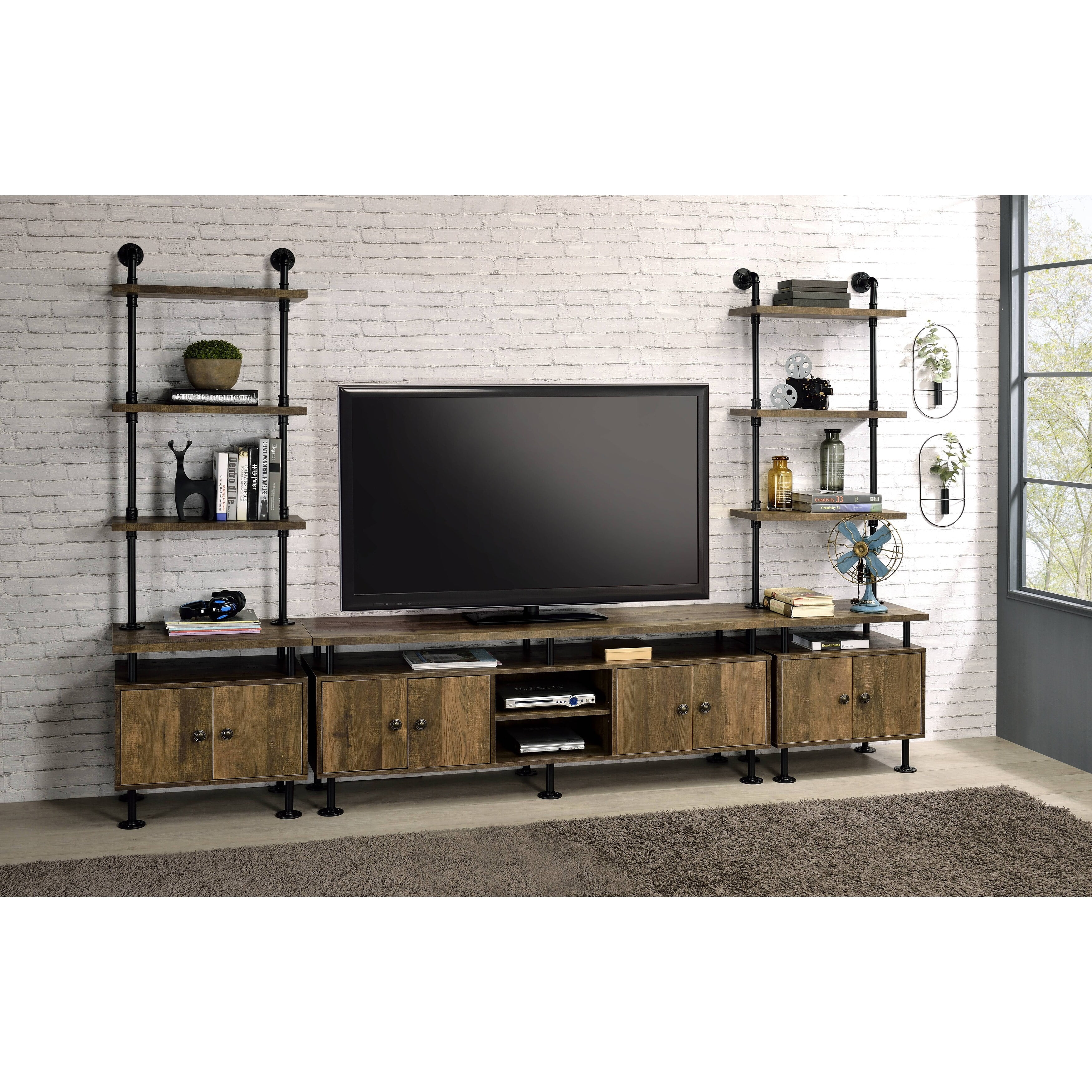 Ensata II Tv Stand in Rustic Oak and Black Finish - Walmart.com