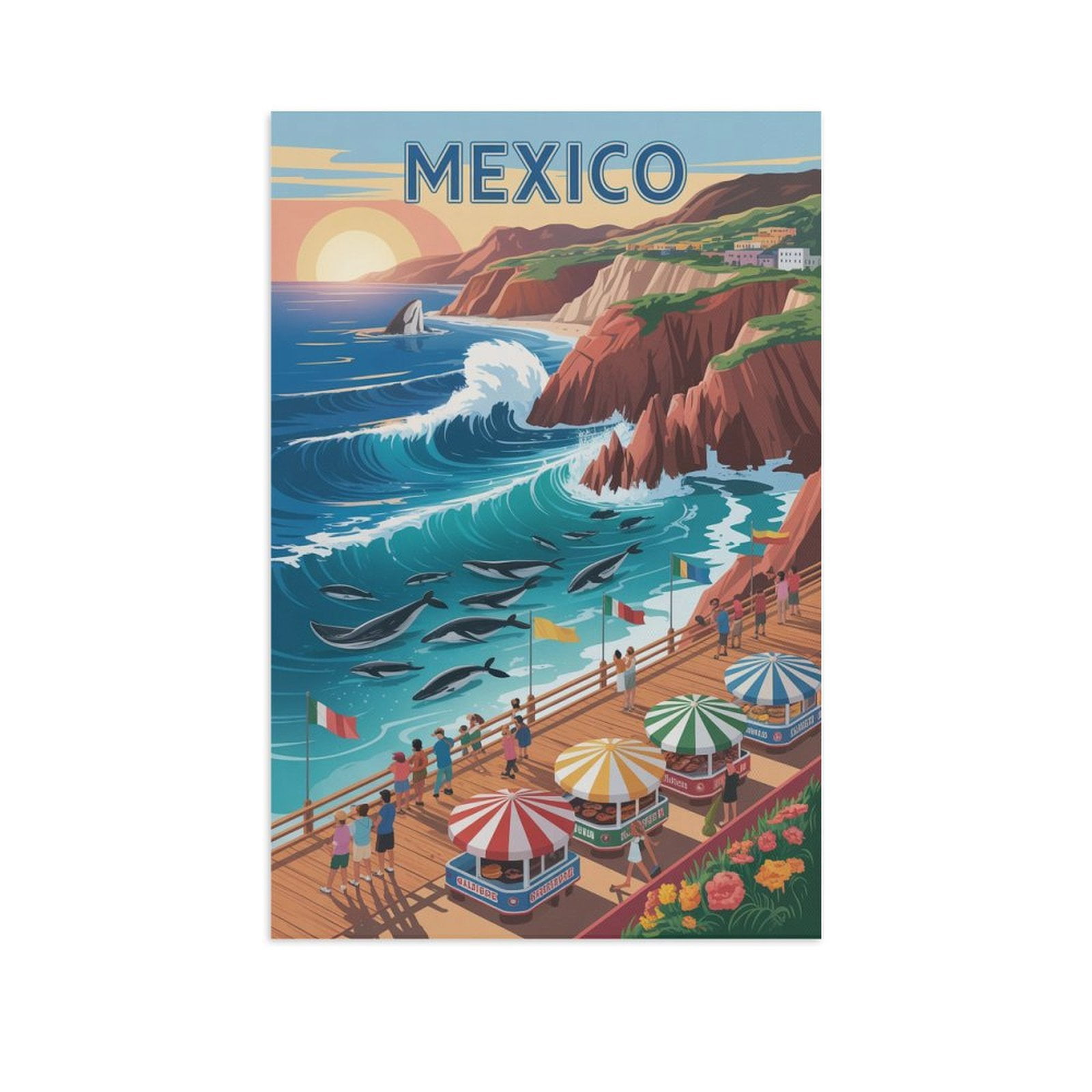 Ensenada Vintage City Travel Poster Showing Blue Ocean, Cliffs, And ...