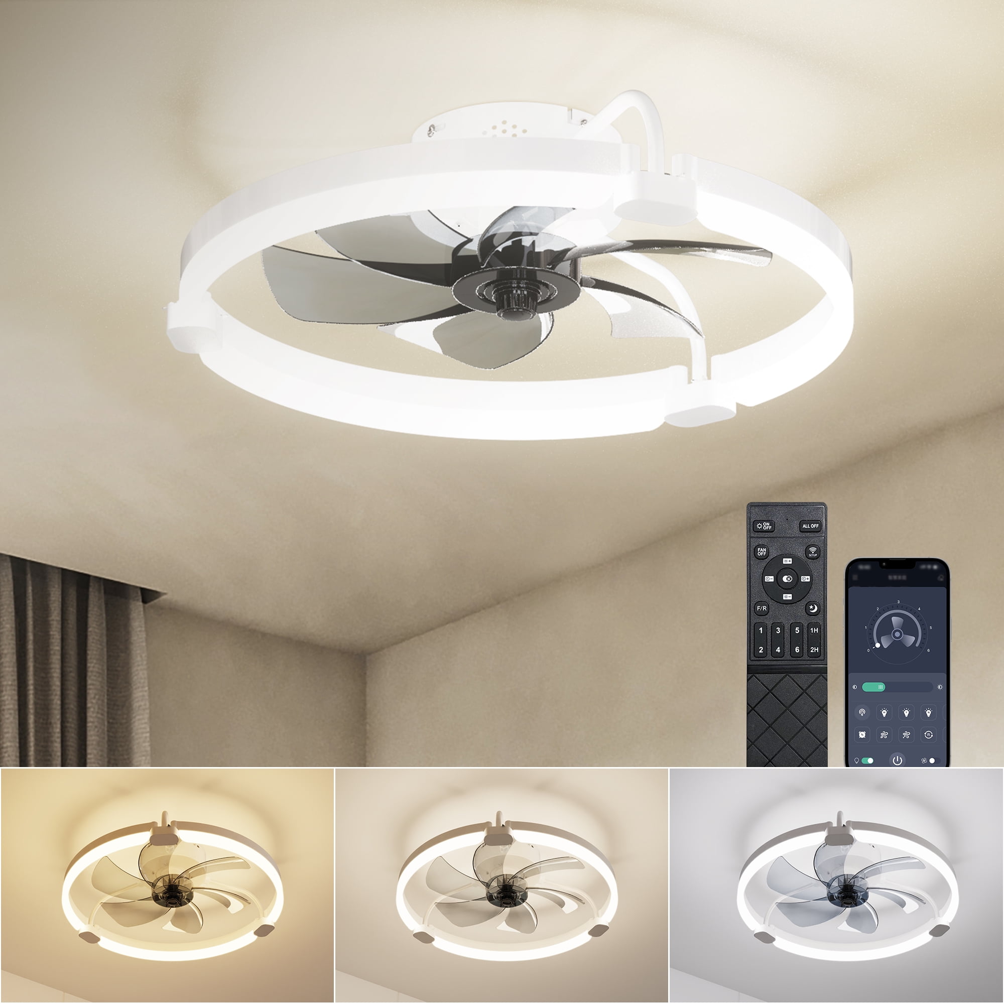Ensenior 20'' Low Profile Ceiling Fans with Lights and Remote ...