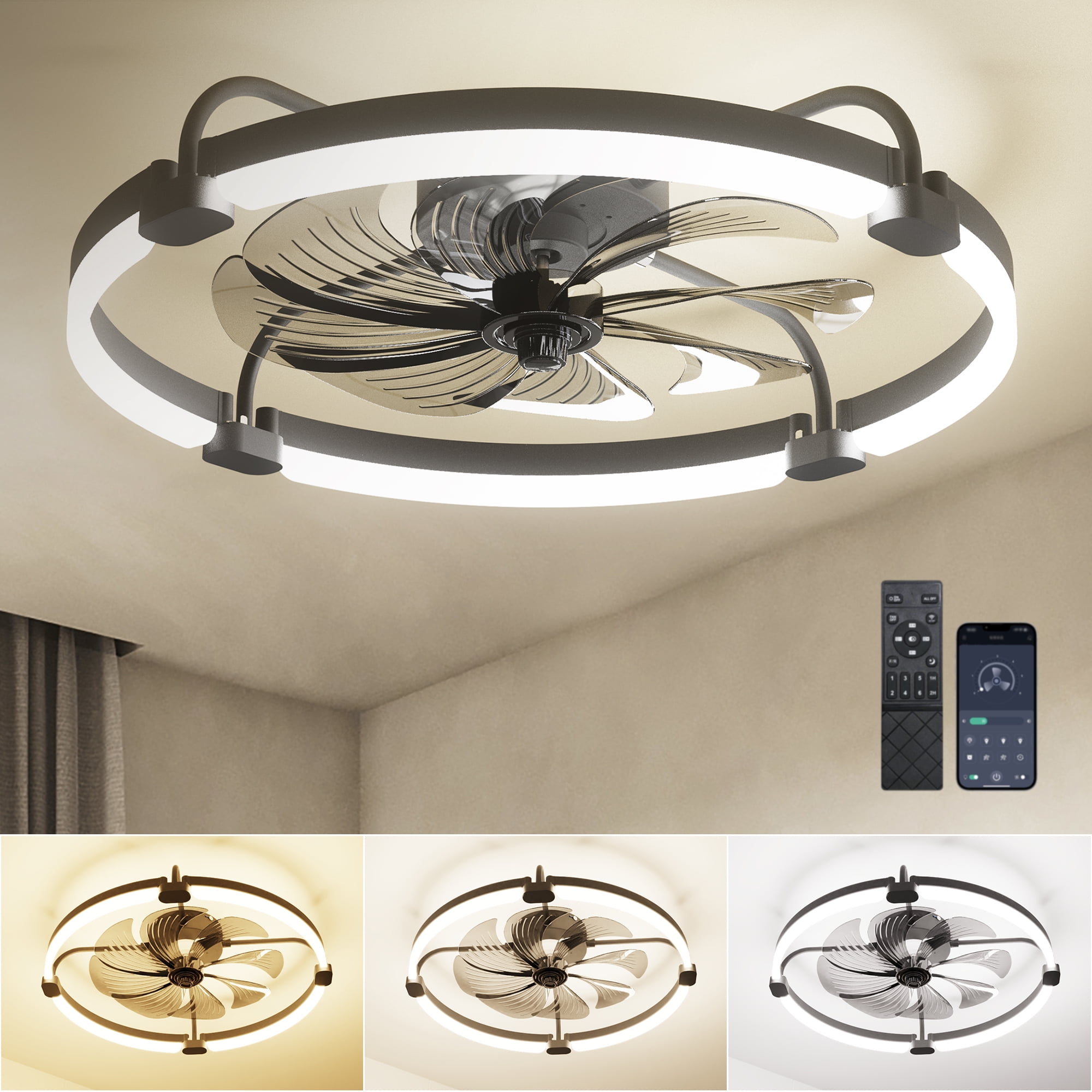 Ensenior 24'' Low Profile Ceiling Fans with Lights and Remote ...