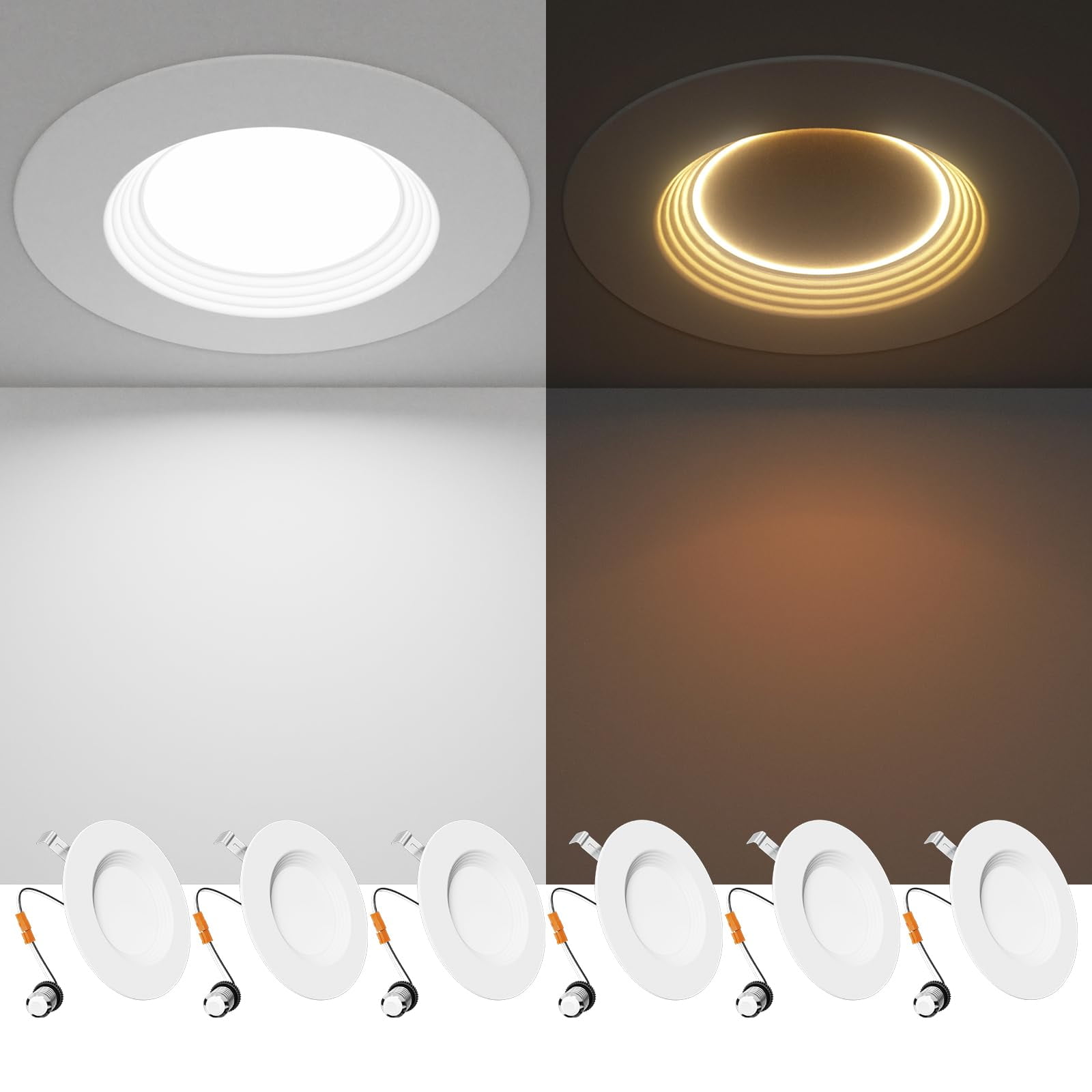 Ensenior 5/6 Inch 5CCT LED Can Lights with Night Light 6 Pack, Retrofit ...