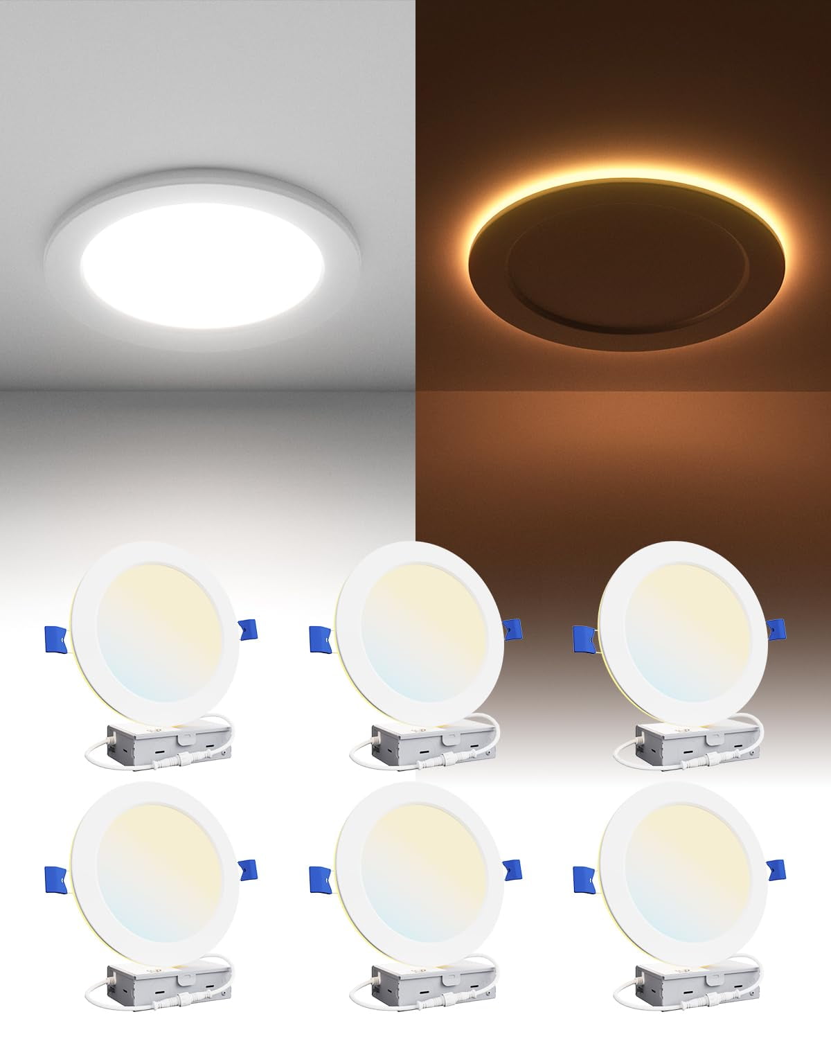 Ensenior 6 Pack 6 Inch LED Recessed Ceiling Light with Night Light ...