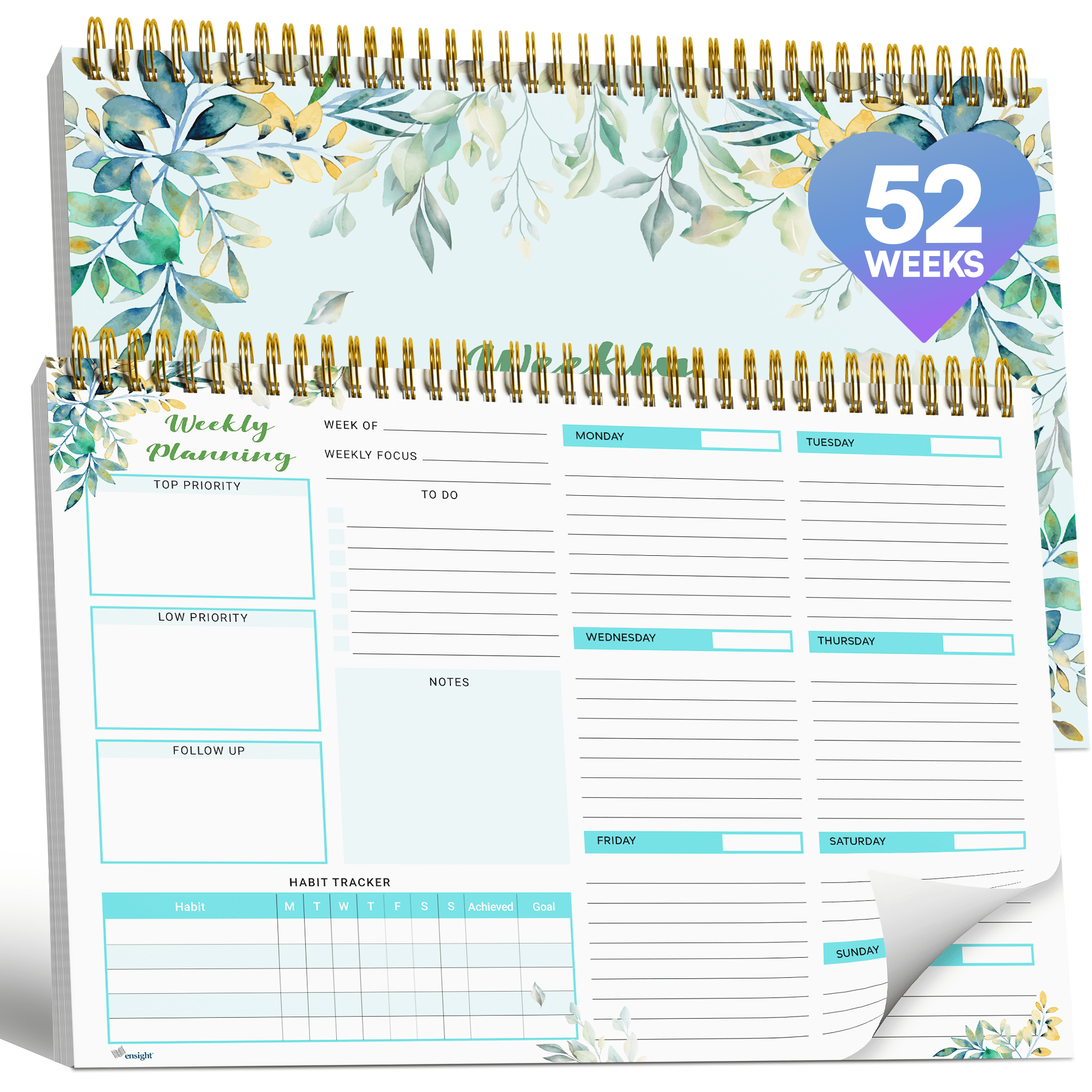 Ensight Floral Weekly Undated Planner Notepad - Goal, Schedule & Habit ...