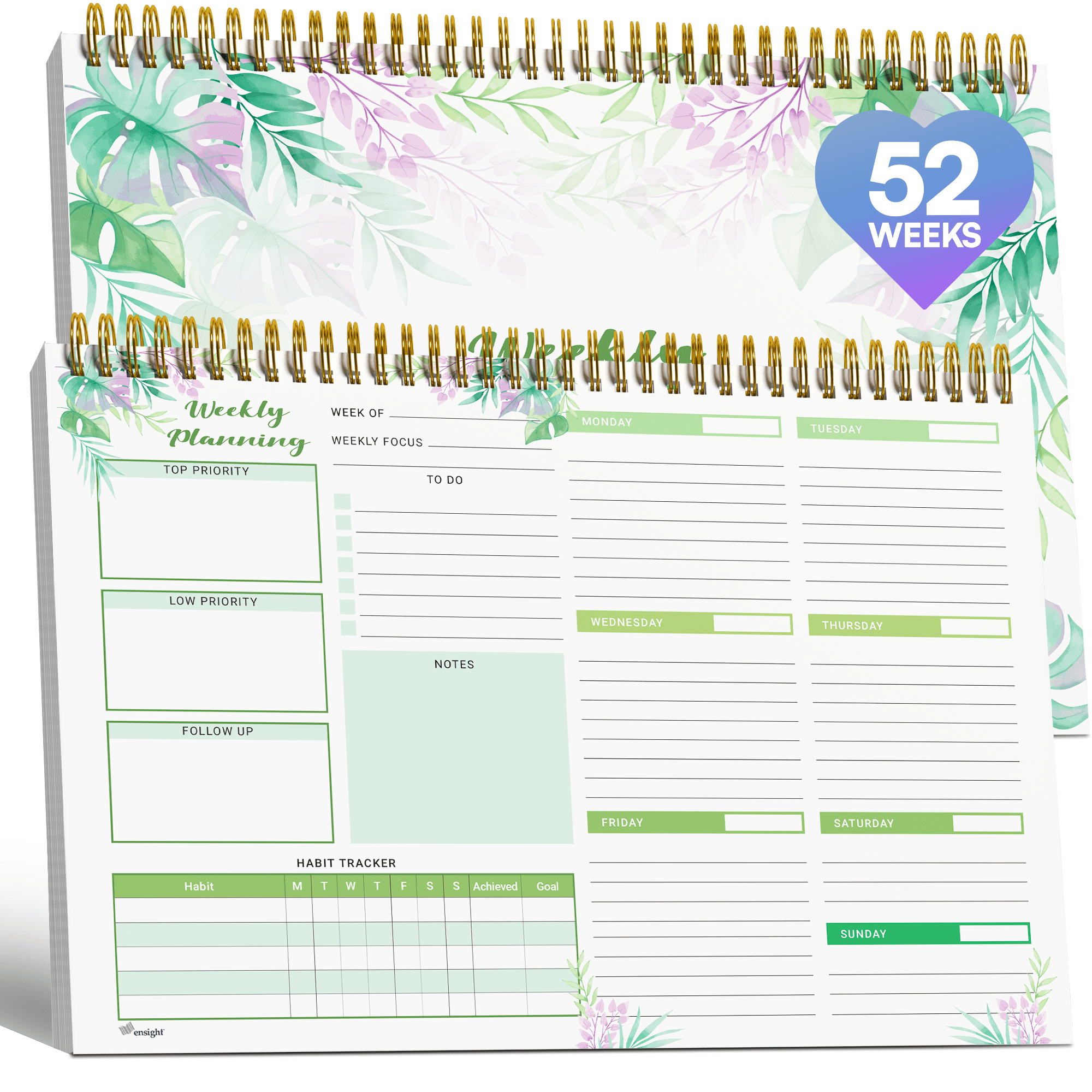Ensight Weekly Undated Planner Notepad - to-Do List for Goal, Schedule ...