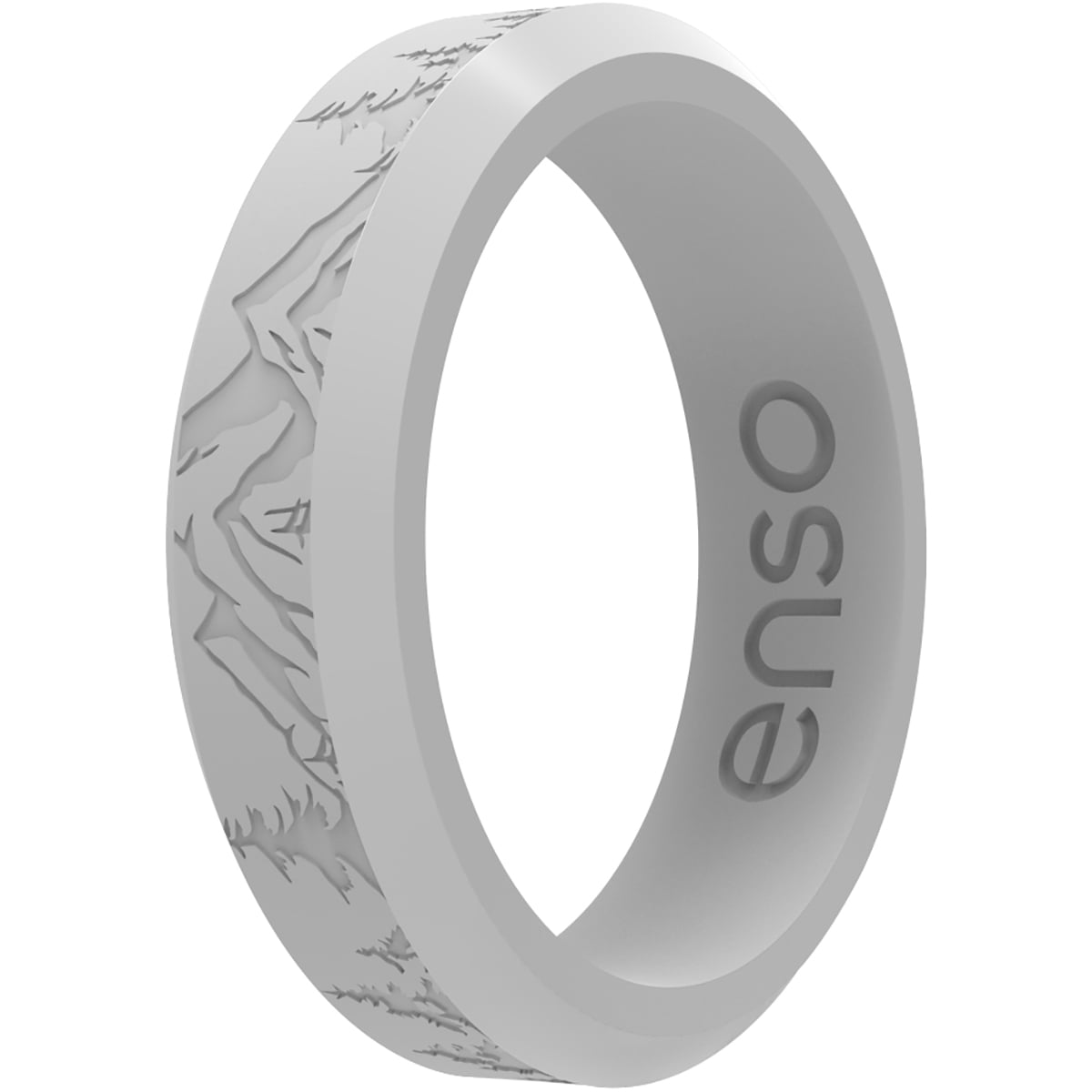 Enso Rings Thin Etched Bevel Series Silicone Ring - 4 - Misty Gray Peak ...