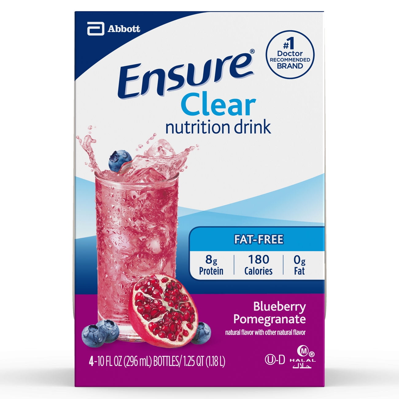 Ensure Clear Nutrition Drink, Blueberry Pomegranate, 10 fl oz, 8 Count ...
