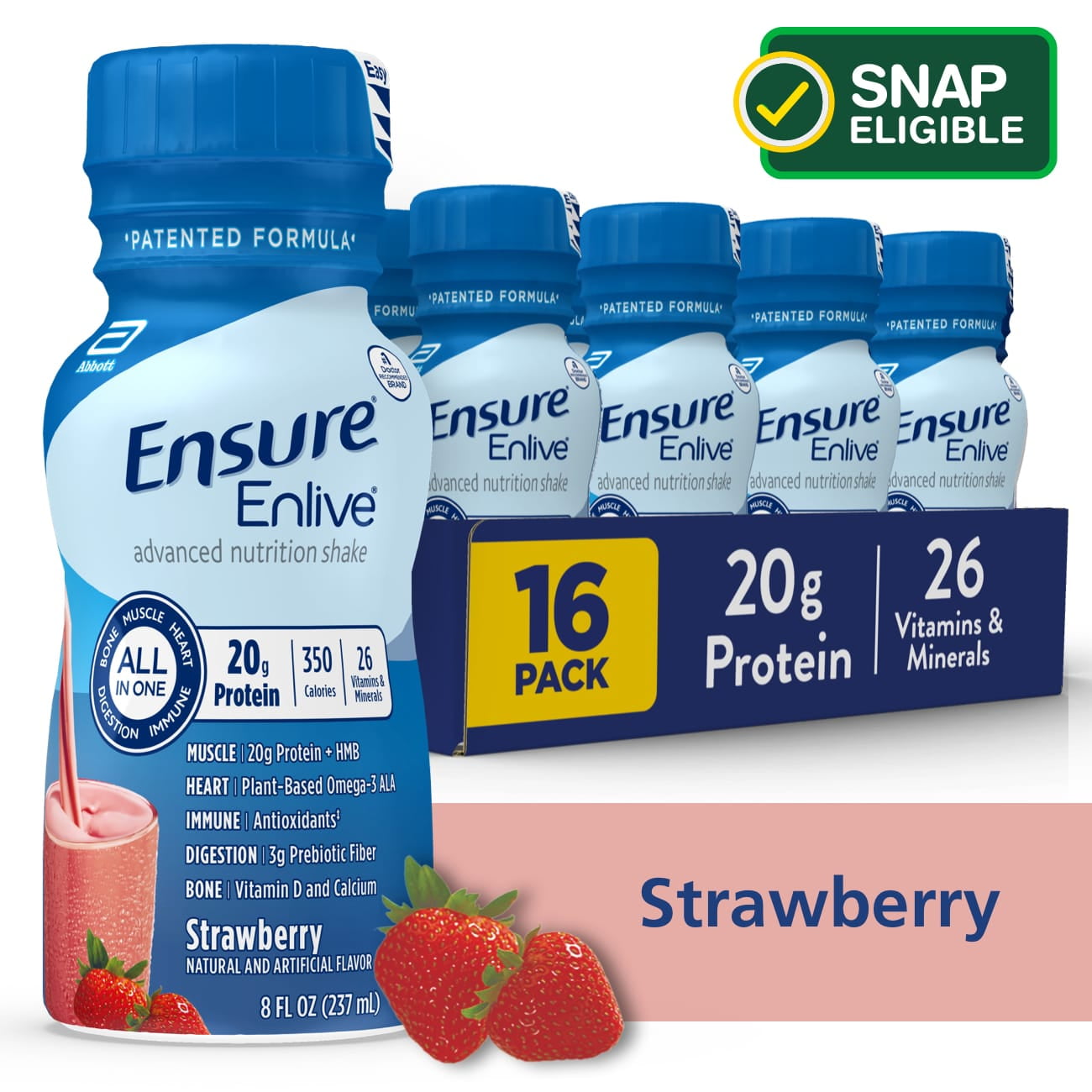 Ensure Enlive High Protein Shake, Complete Nutrition, Strawberry Flavor ...