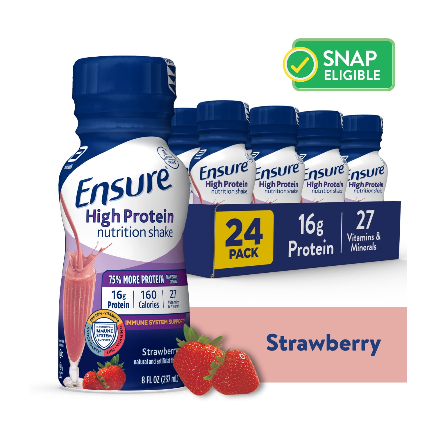 Ensure High Protein Nutrition Shake, Strawberry, Ready To Drink, 8 fl ...