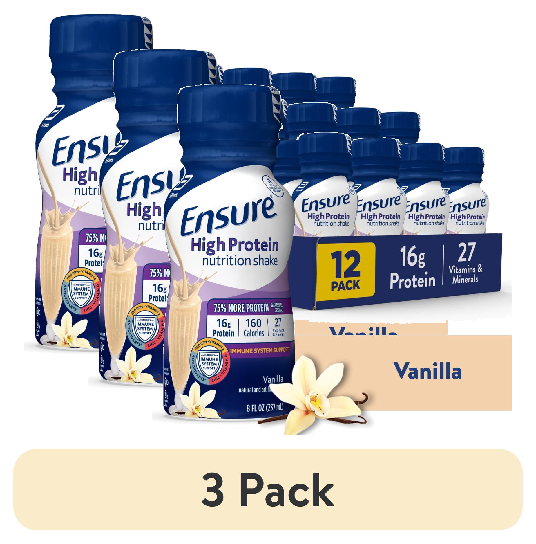 (3 pack) Ensure High Protein Nutrition Shake, Vanilla, 8 fl oz, 12 ...