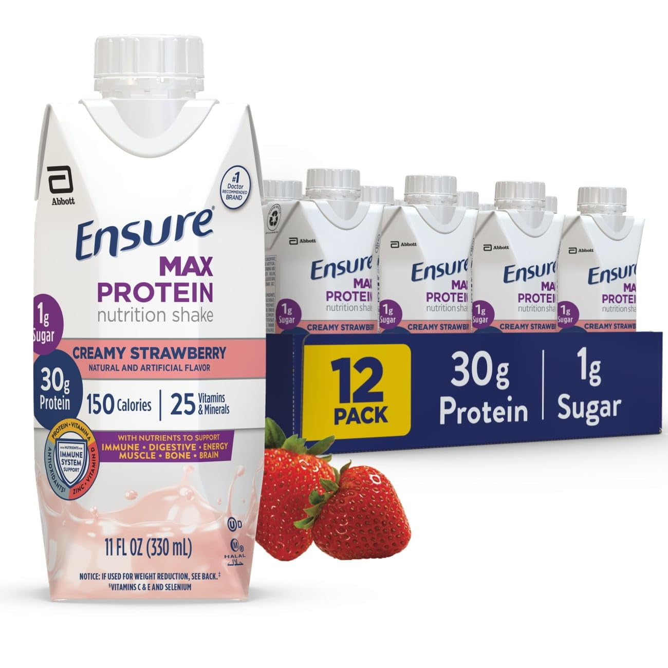 Ensure Max Protein Creamy Strawberry Nutrition Shake | 30g Protein, 1g ...
