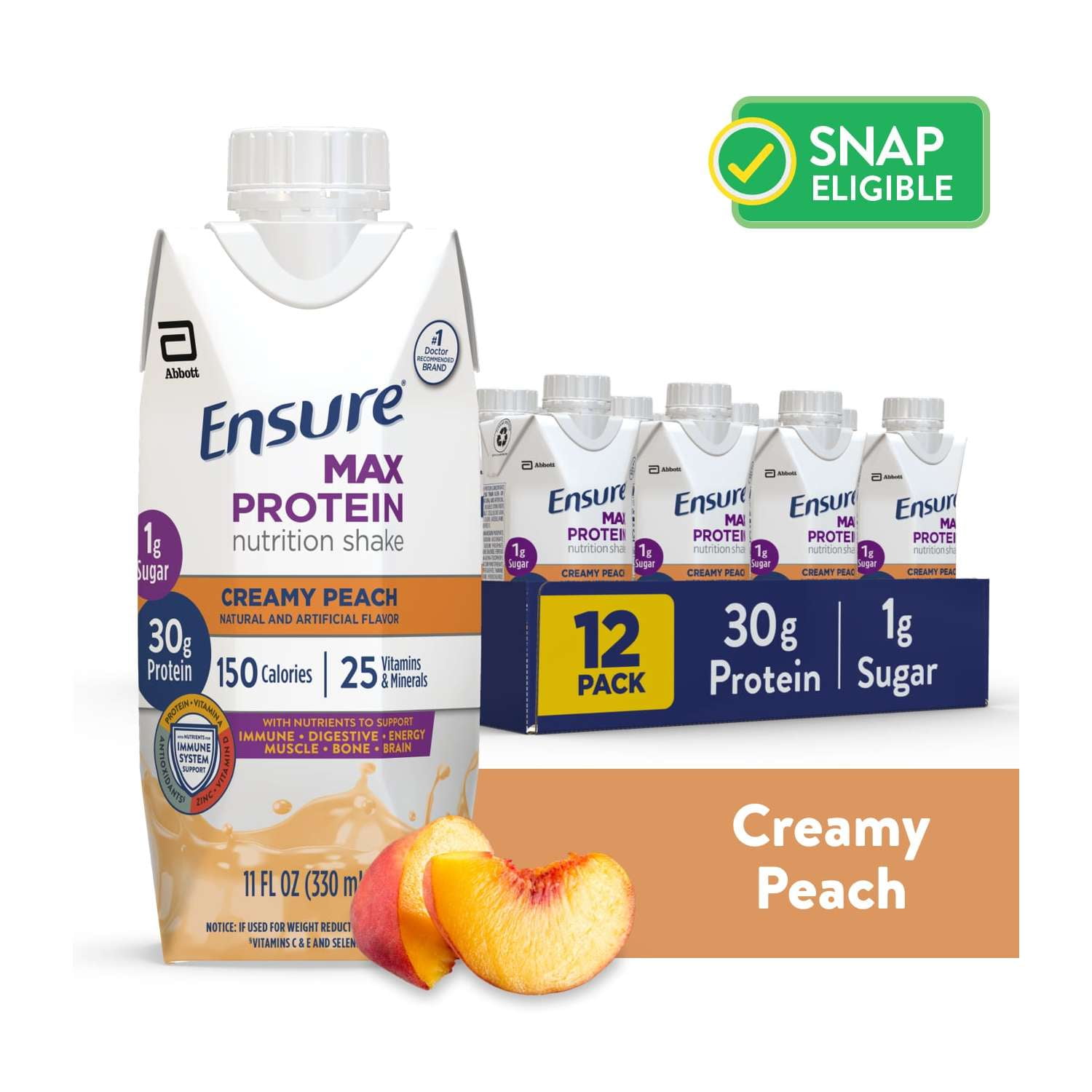 Ensure Max Protein Nutrition Shake, Creamy Peach, 11 fl oz, 12 Count ...