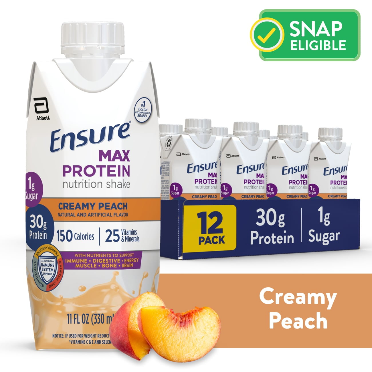 Ensure Max Protein Nutrition Shake, Creamy Peach, 11 fl oz, 12 Count ...