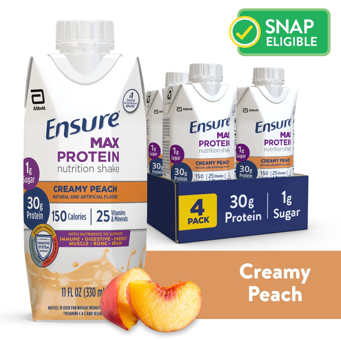 Ensure Max Protein Nutrition Shake, Creamy Peach, 11 fl oz, 4 Count ...