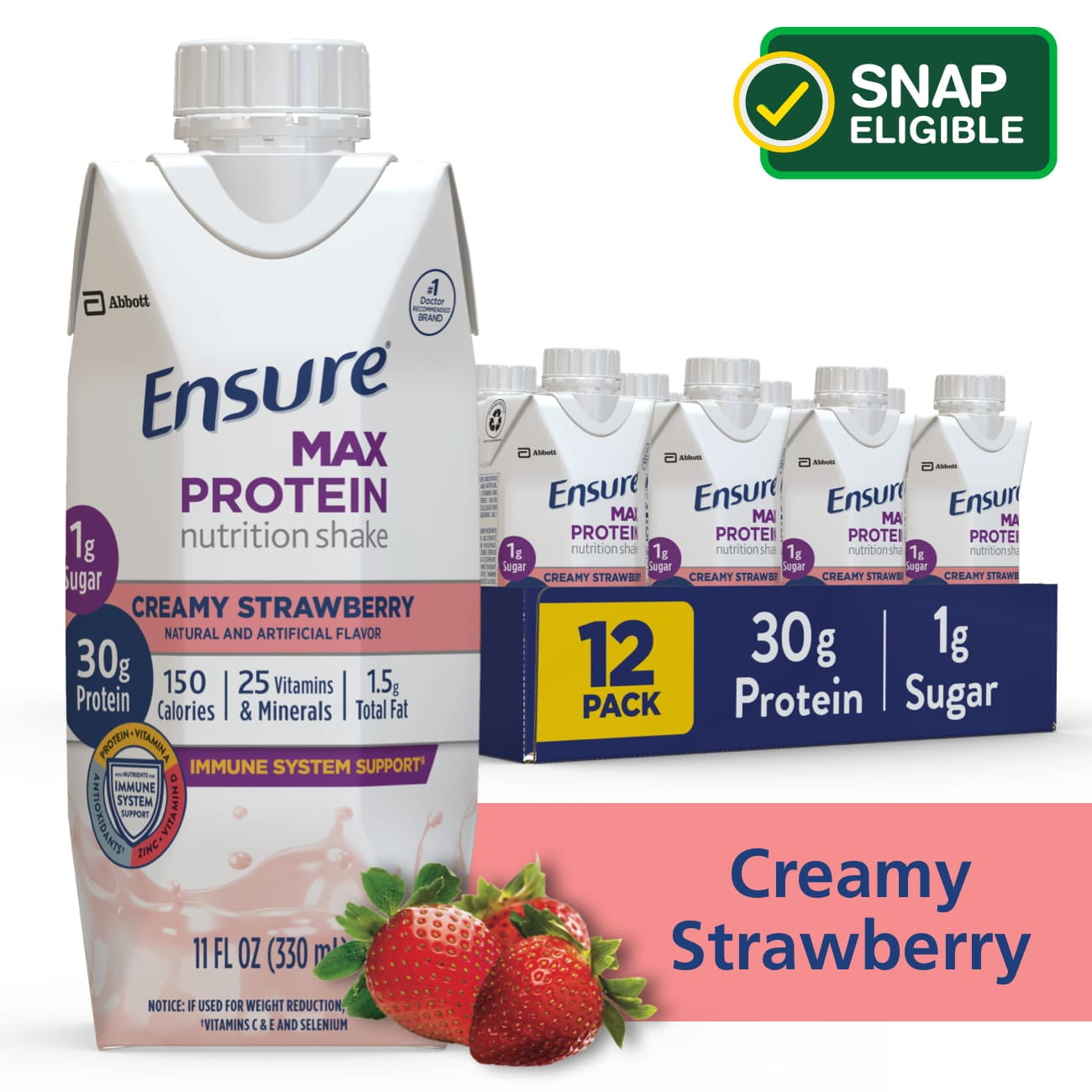Ensure Max Protein Nutrition Shake, Creamy Strawberry, 11 fl oz, 12 ...
