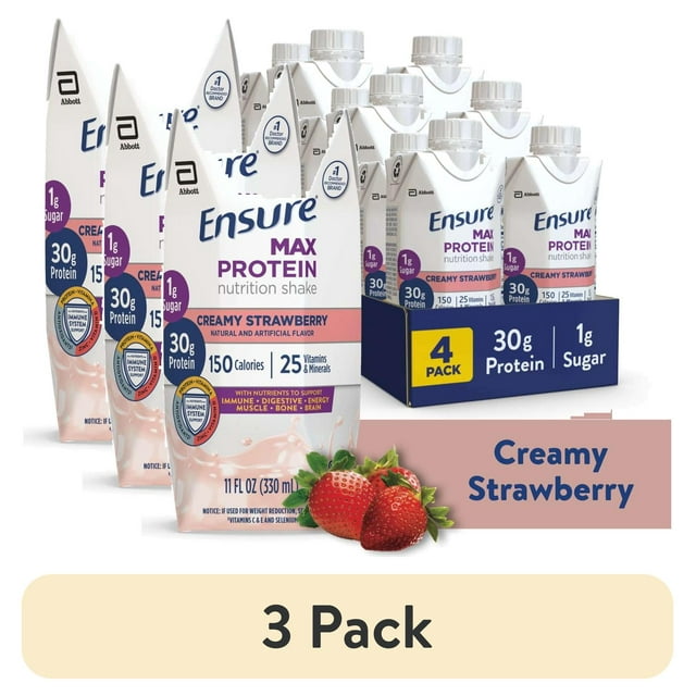 (3 pack) Ensure Max Protein Nutrition Shake, Creamy Strawberry, 11 fl ...