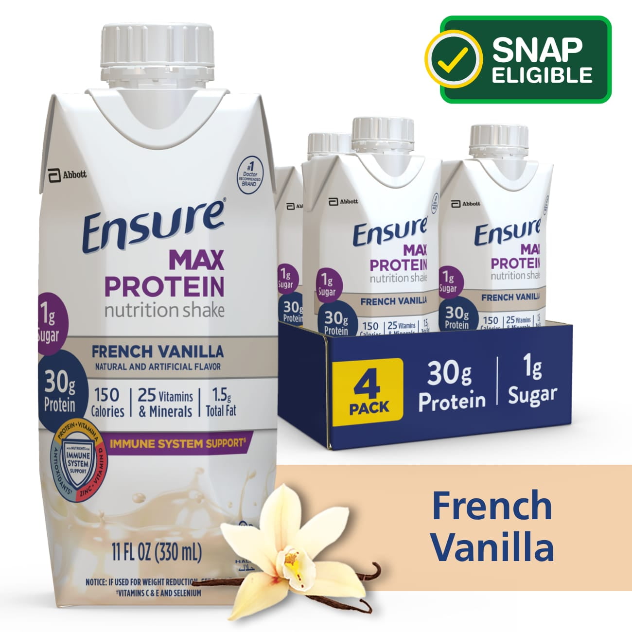 Ensure Max Protein Nutrition Shake, French Vanilla, 11 fl oz, 4 Count ...