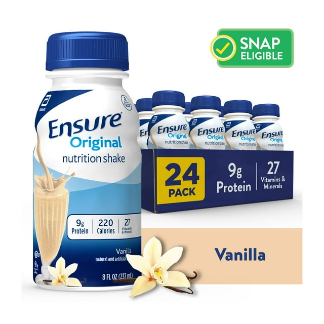 Ensure Original Vanilla Nutrition Shake, Complete Diet Protein, 8 fl oz, 24 Count - Walmart.com