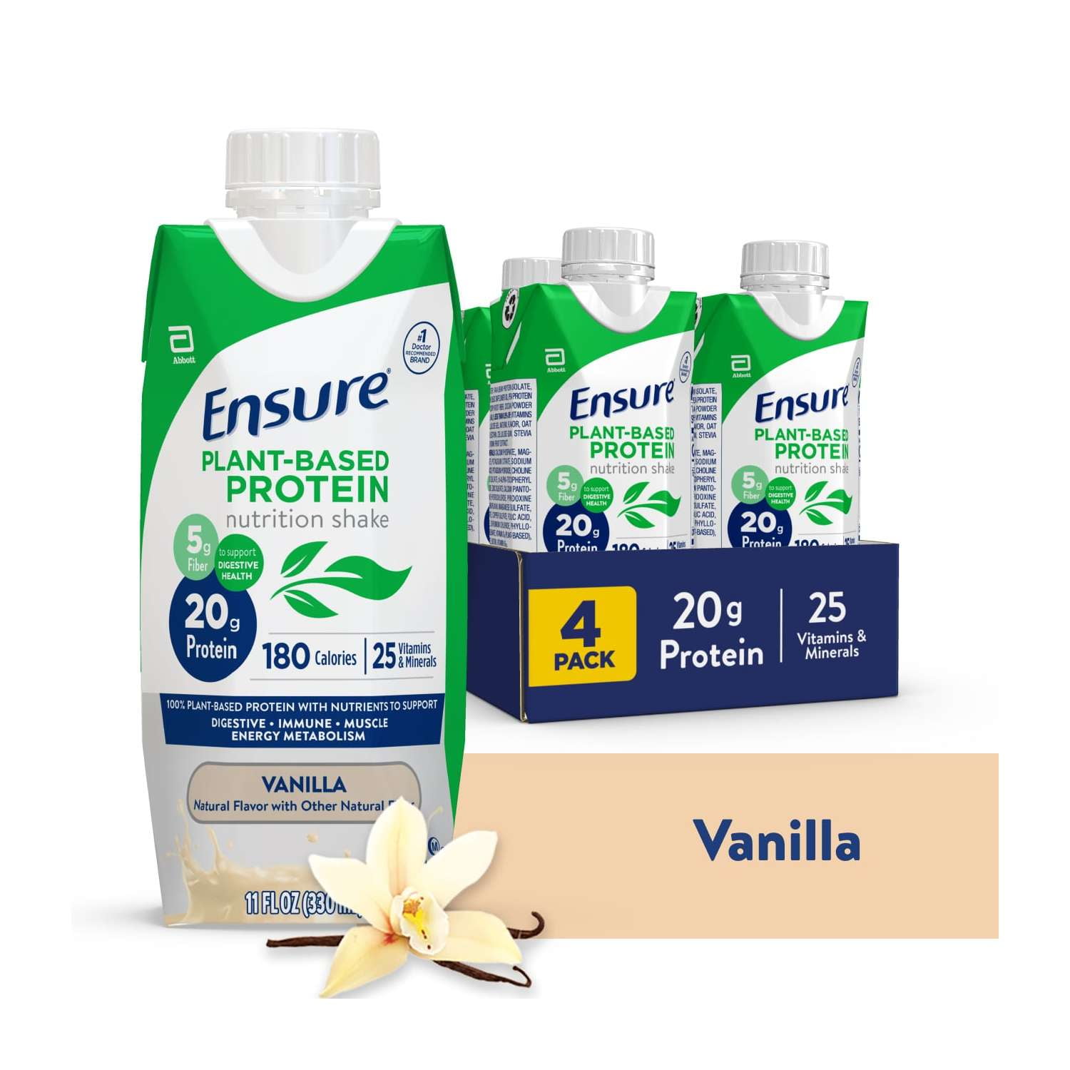 Ensure Plant-Based Protein Shake, Vanilla, 11 Fl Oz, 4 Pack - Walmart.com