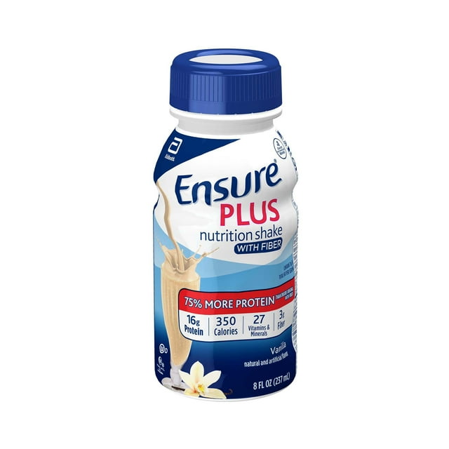 Abbott Ensure Plus Original Nutrition Shake with Fiber, Vanilla, 8 oz Bottle, 24 Ct - Walmart.com
