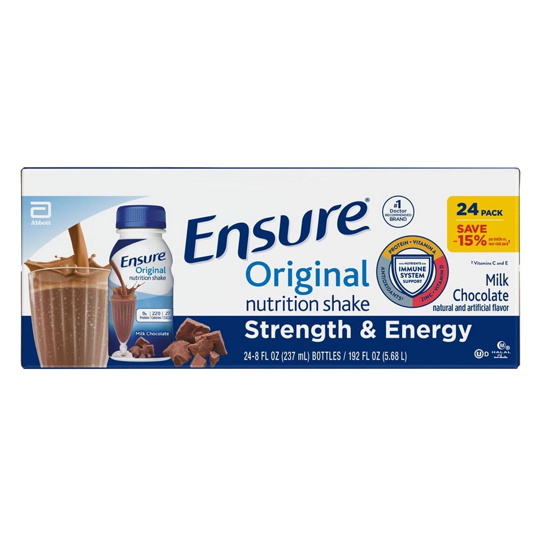 Ensure Regular Chocolate Nutritional Shake, Protein for Strength ...