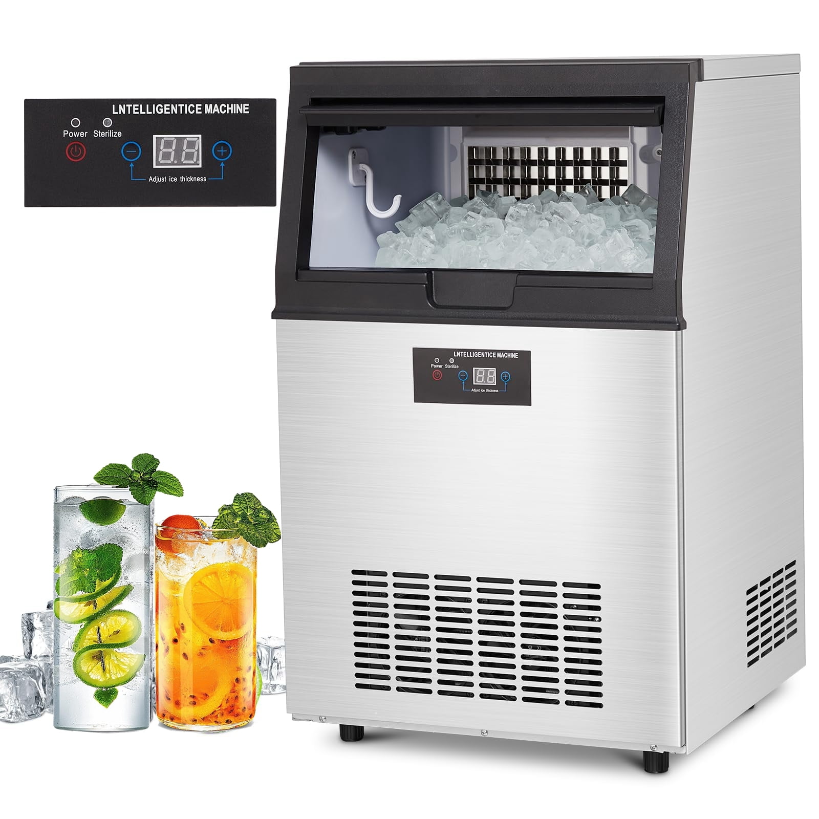 Entcook 110V Commercial Ice Maker 110Lbs/24H with 44Lbs Storage, 5x8 ...