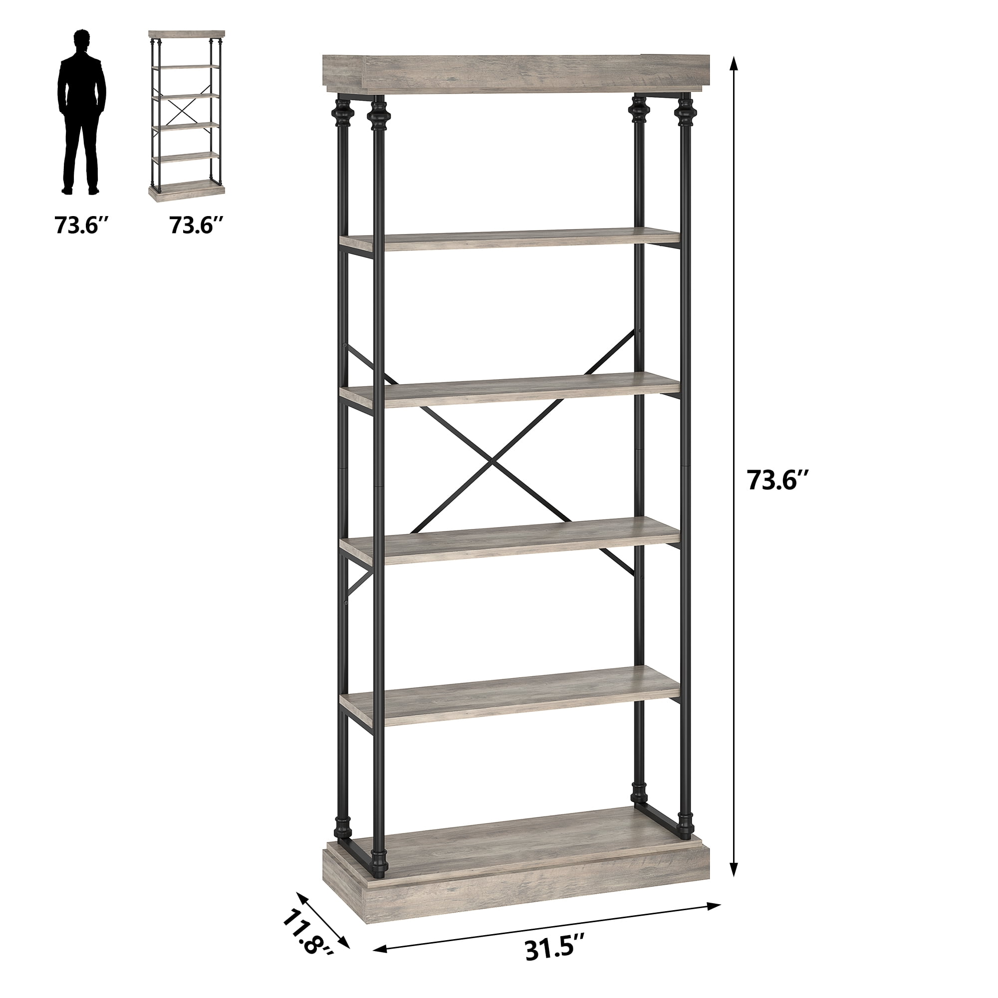 Entcook 6 Tier Book Rack Storage Bookshelf,Industrial Bookcase Shelf ...