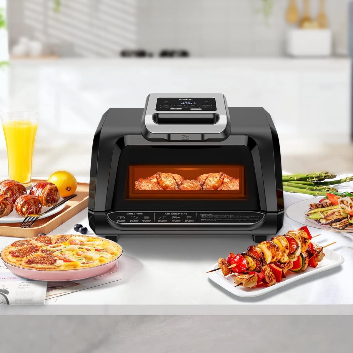 Entcook 7-in-1 Smokeless Indoor Grill Air Fryer Combo, 1750W 4-Quart ...