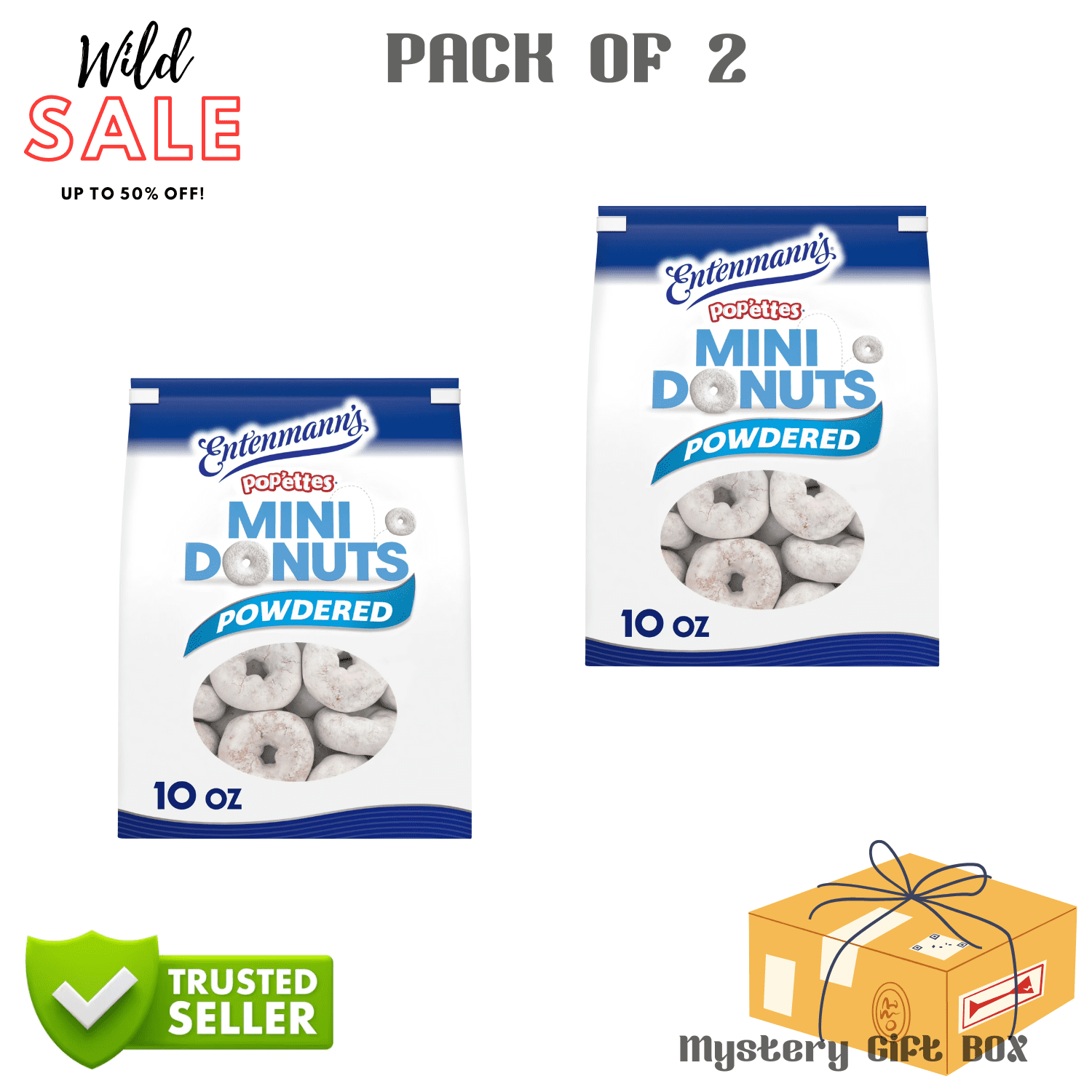 Entenmann's Pop'ettes Powdered Donuts, 10 oz, Sugar Mini Donuts, Bag ...