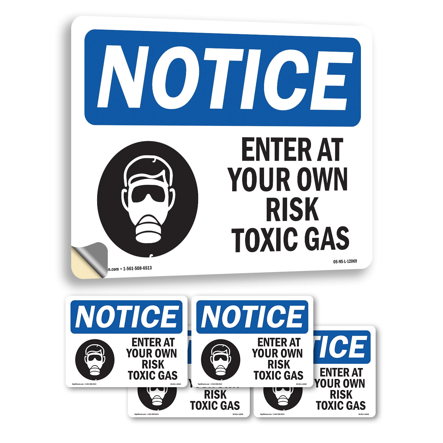 Enter At Your Own Risk Toxic Gases With Symbol OSHA Notice Vinyl Decal ...