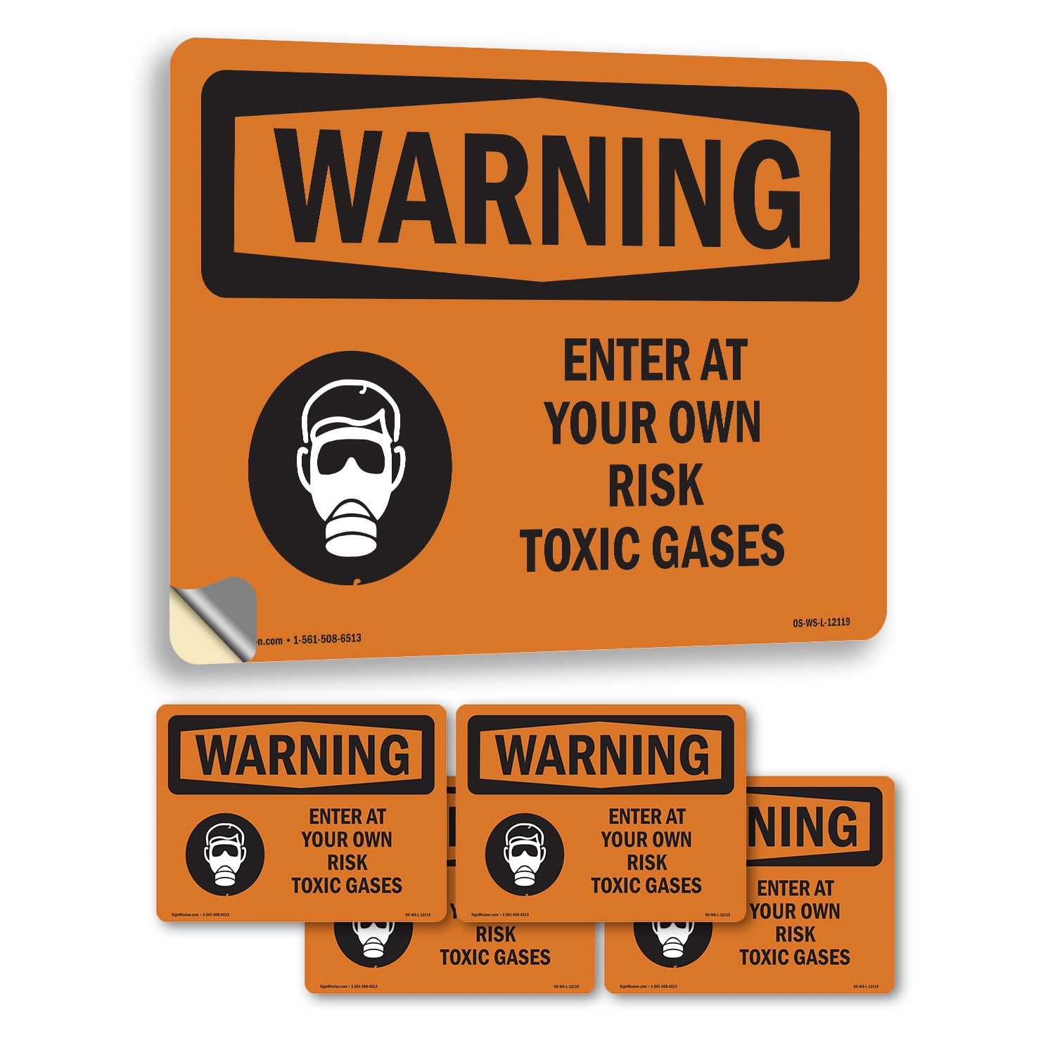 Enter At Your Own Risk Toxic Gases With Symbol OSHA WARNING Vinyl Decal ...