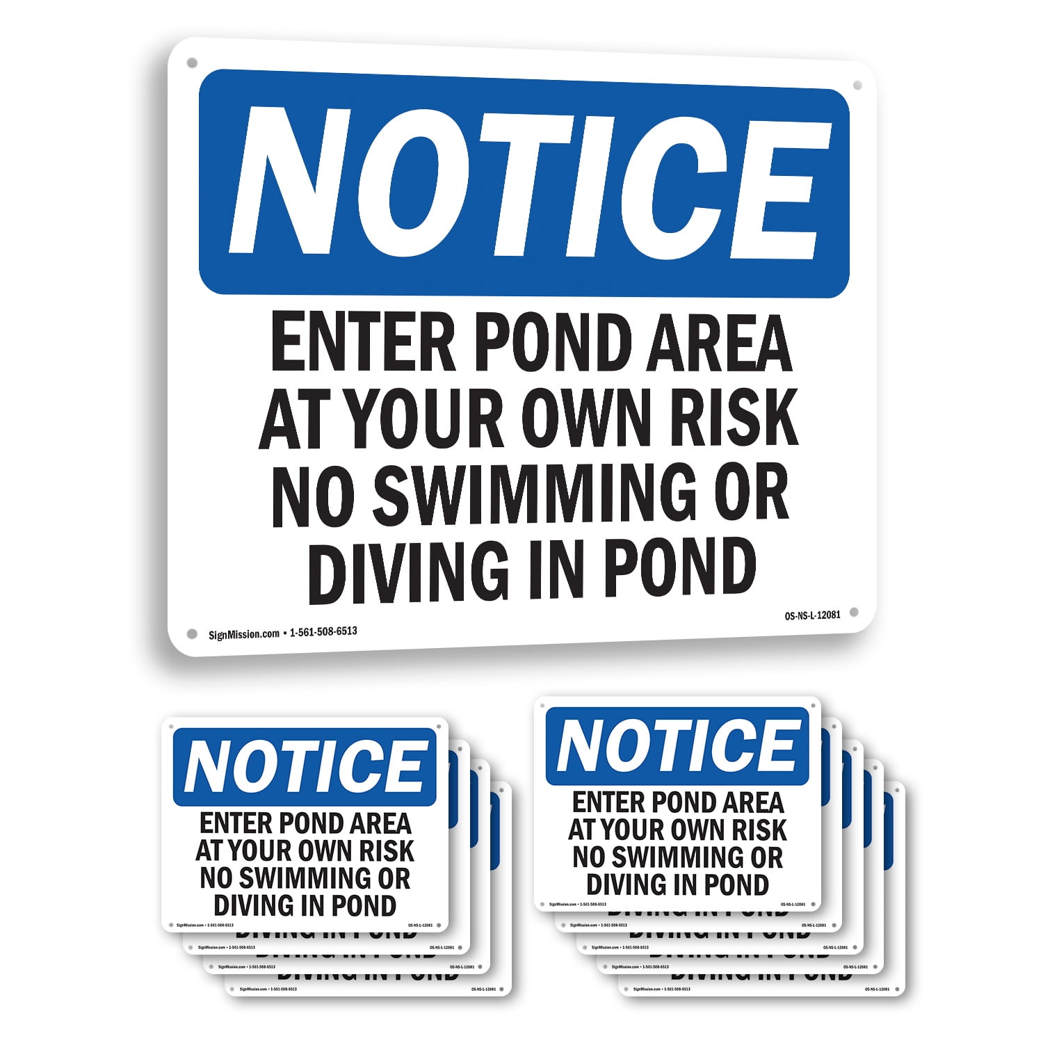 Enter Pond Area At Your Own Risk No Swimming OSHA Notice Aluminum Sign ...