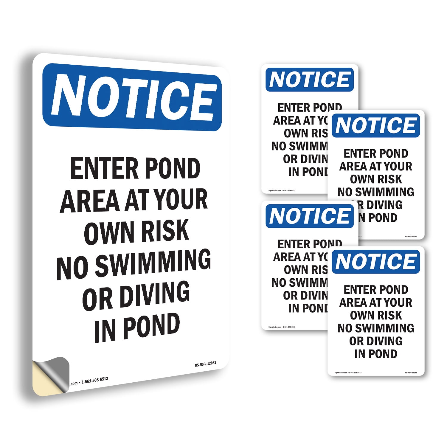 Enter Pond Area At Your Own Risk OSHA Notice Vinyl Decal Label 5 Inch x ...