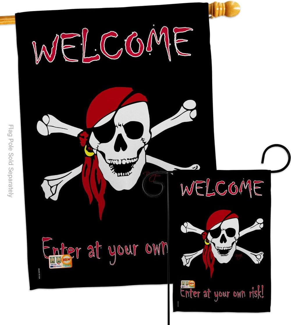 Enter at your own risk Garden House Flags Set Coastal Pirate Ship ...