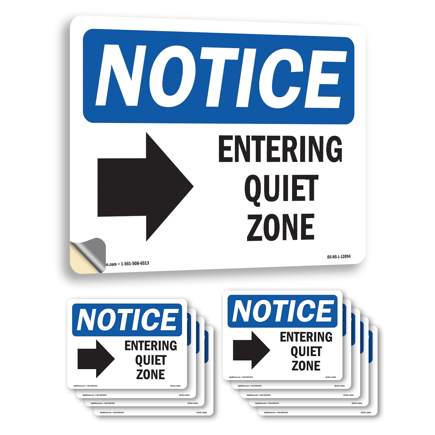 Entering Quiet Zone [Right Arrow] With Symbol OSHA Notice Vinyl Decal ...