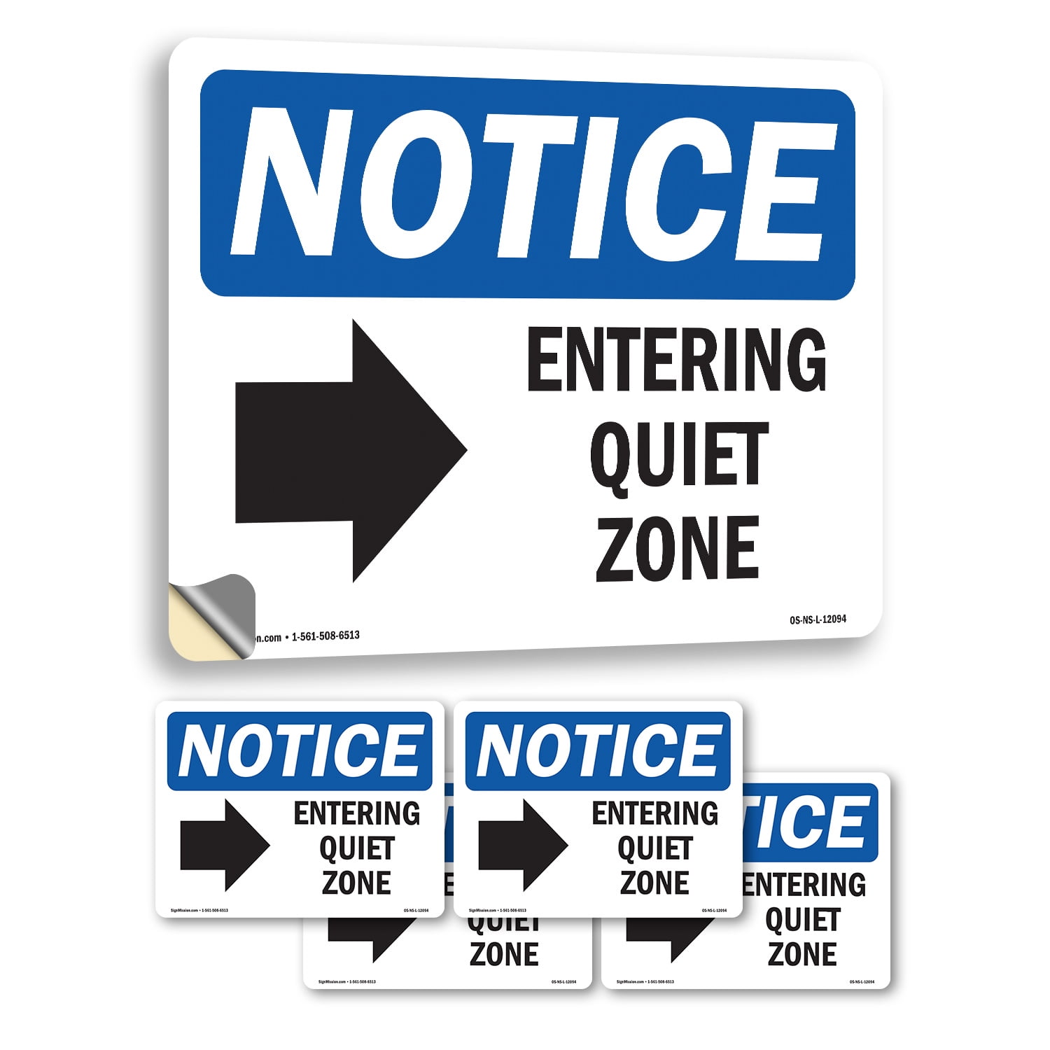Entering Quiet Zone [Right Arrow] With Symbol OSHA Notice Vinyl Decal ...